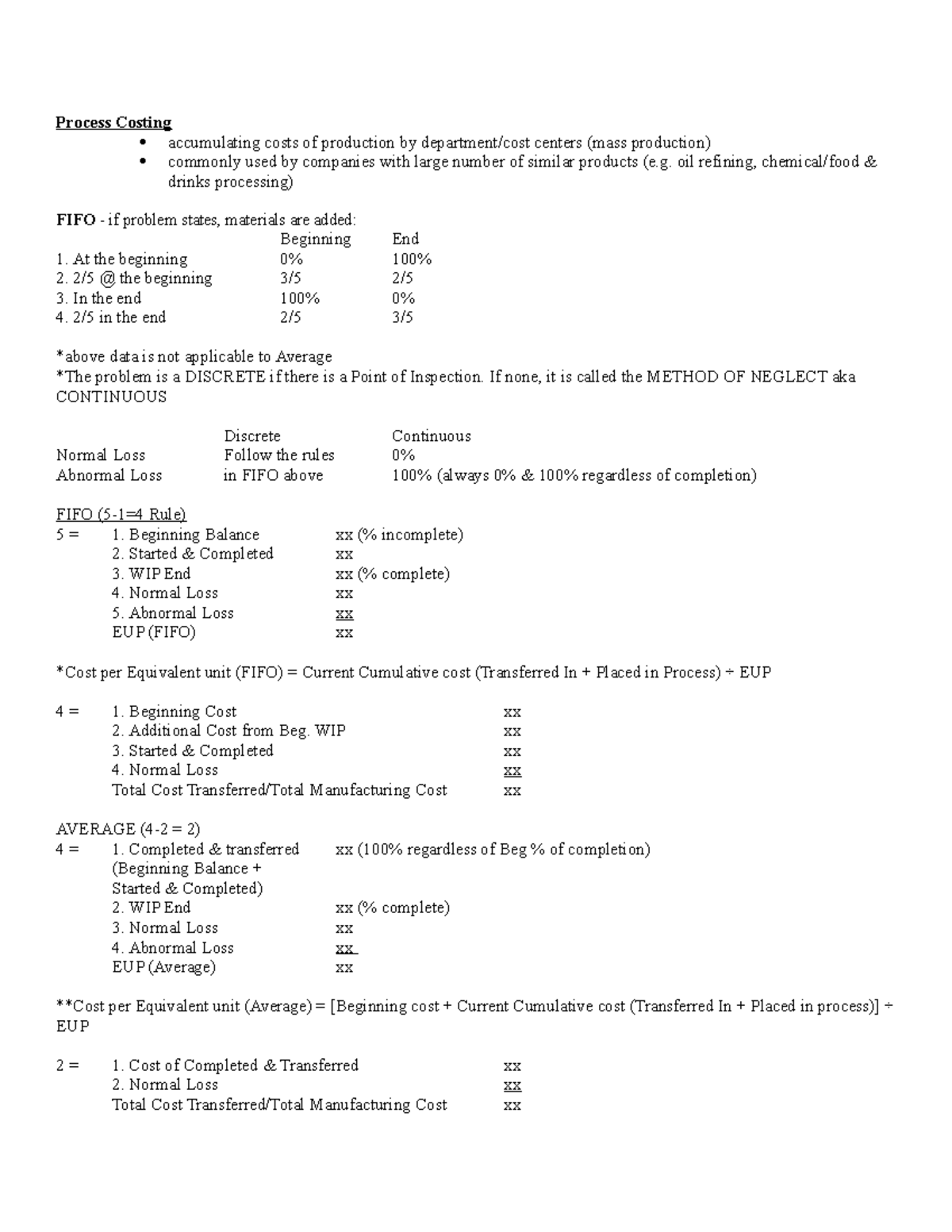 Process Costing Summary Notes - Process Costing accumulating costs of ...