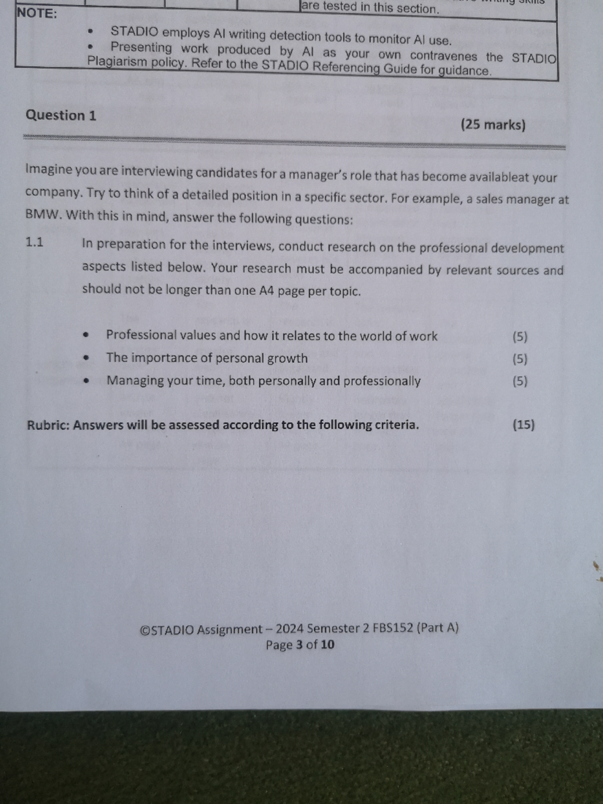 Assignment 3 stadio - are tested in this section. NOTE: STADIO employs ...