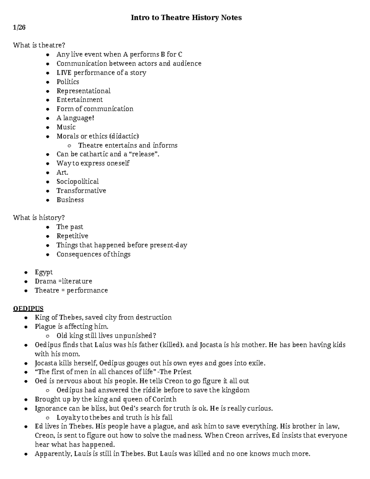 Intro to Theatre History - Way to express oneself Art. Sociopolitical ...