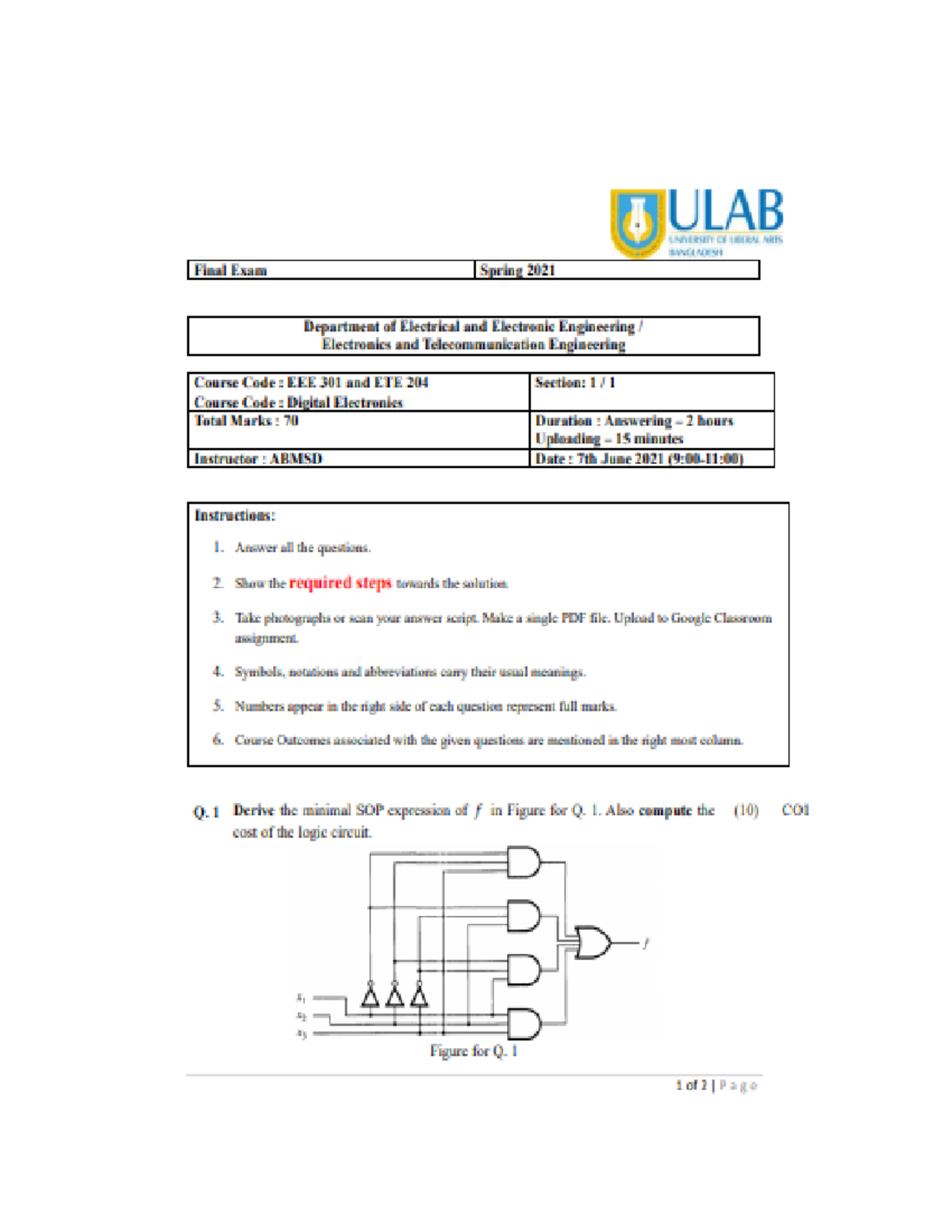 Final Spring 21 - ... - Digital Electronics - Studocu
