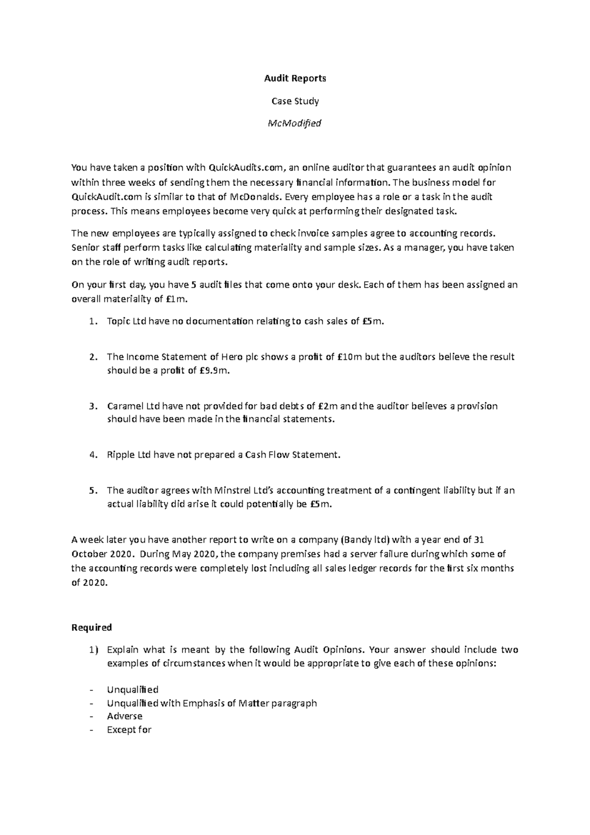 Audit Reports - Case Study - BS4012 - RGU - Studocu