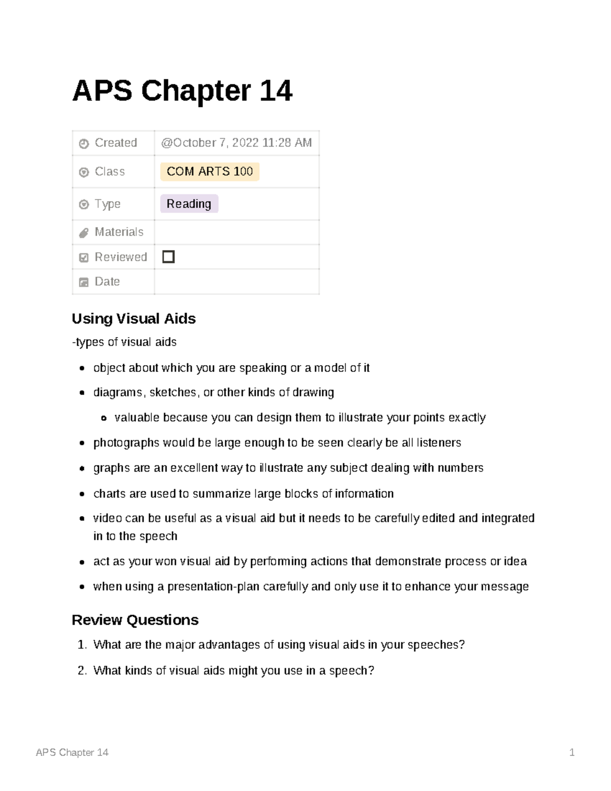 APS Chapter 14 - APS Chapter 14 1 APS Chapter 14 Created Class COM ARTS ...