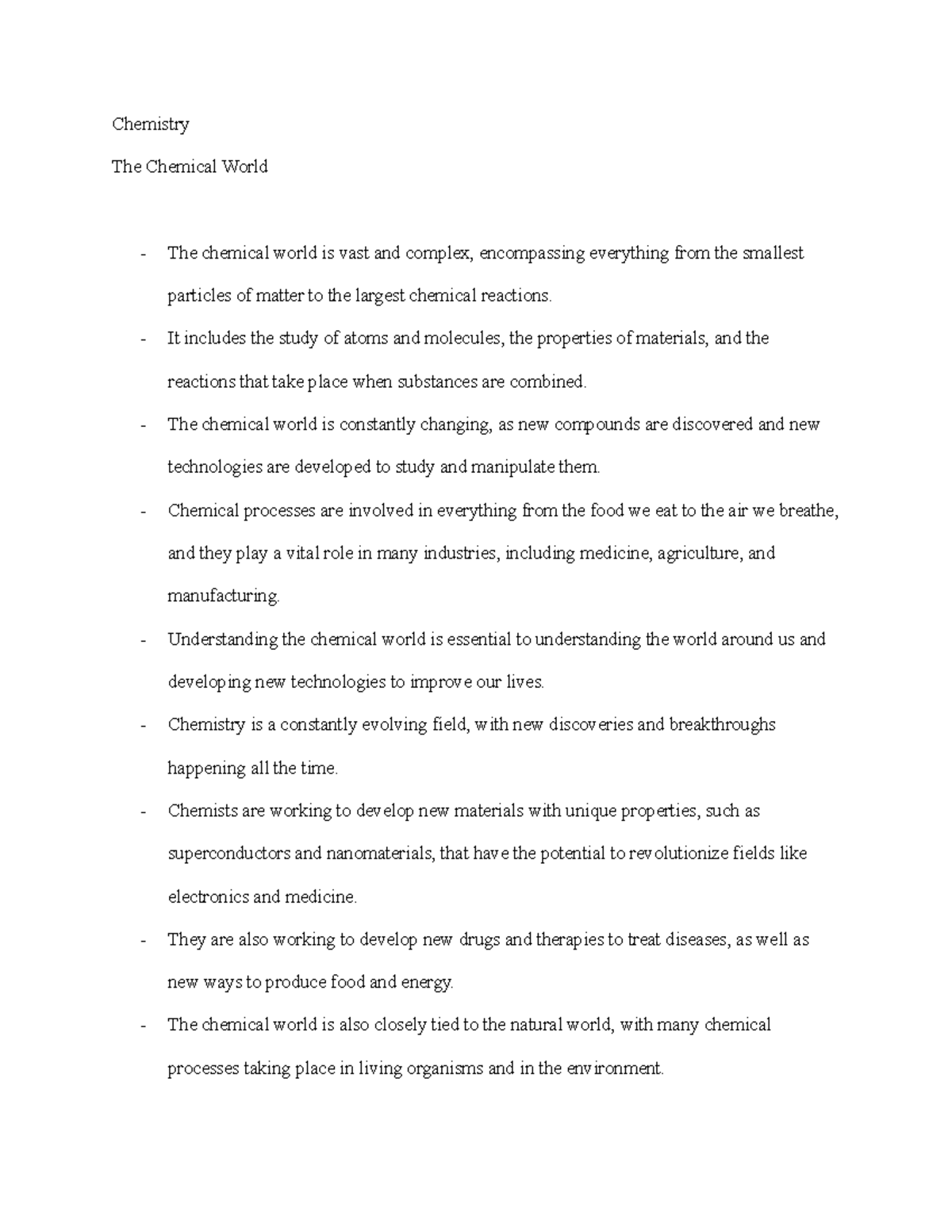 Chemistry-The Chemical World Notes - Chemistry The Chemical World The ...