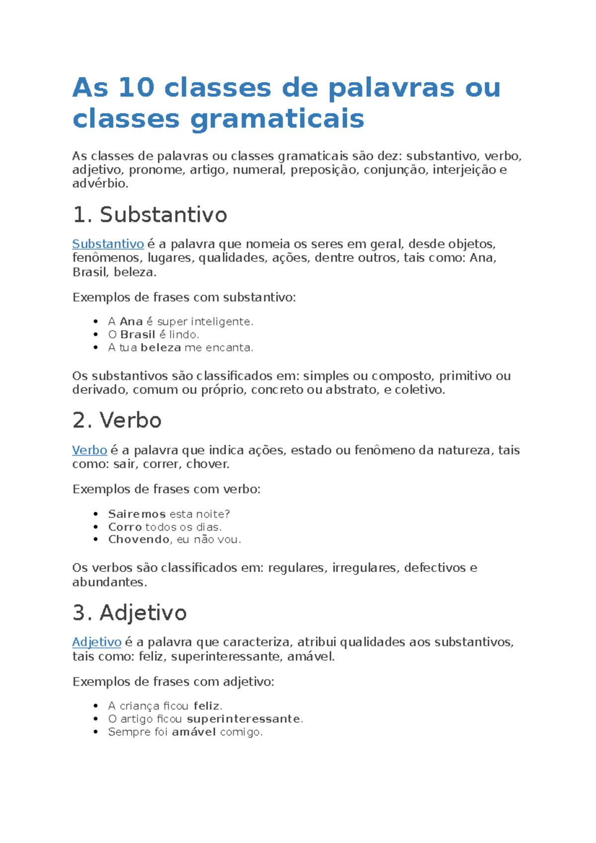 As 10 classes de palavras ou classes gramaticais - 1. Substantivo ...