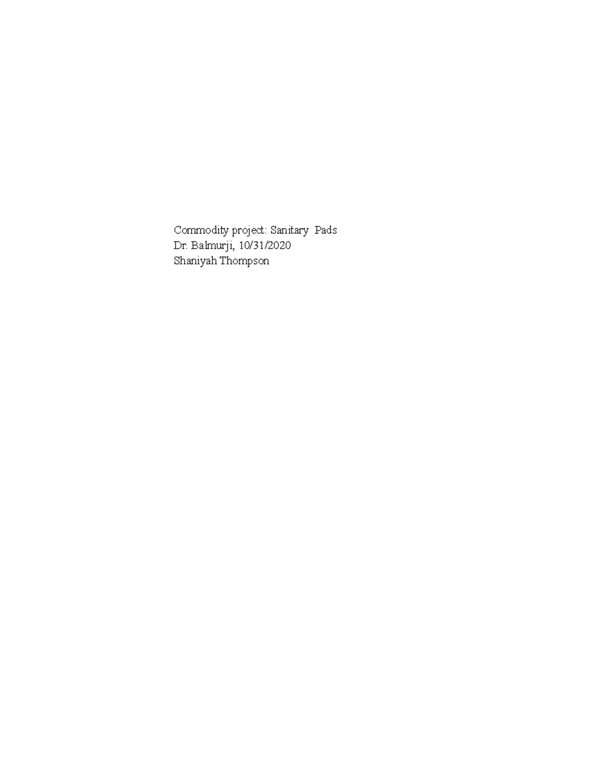Commodity project on Sanitary Pads - Commodity project: Sanitary Pads ...