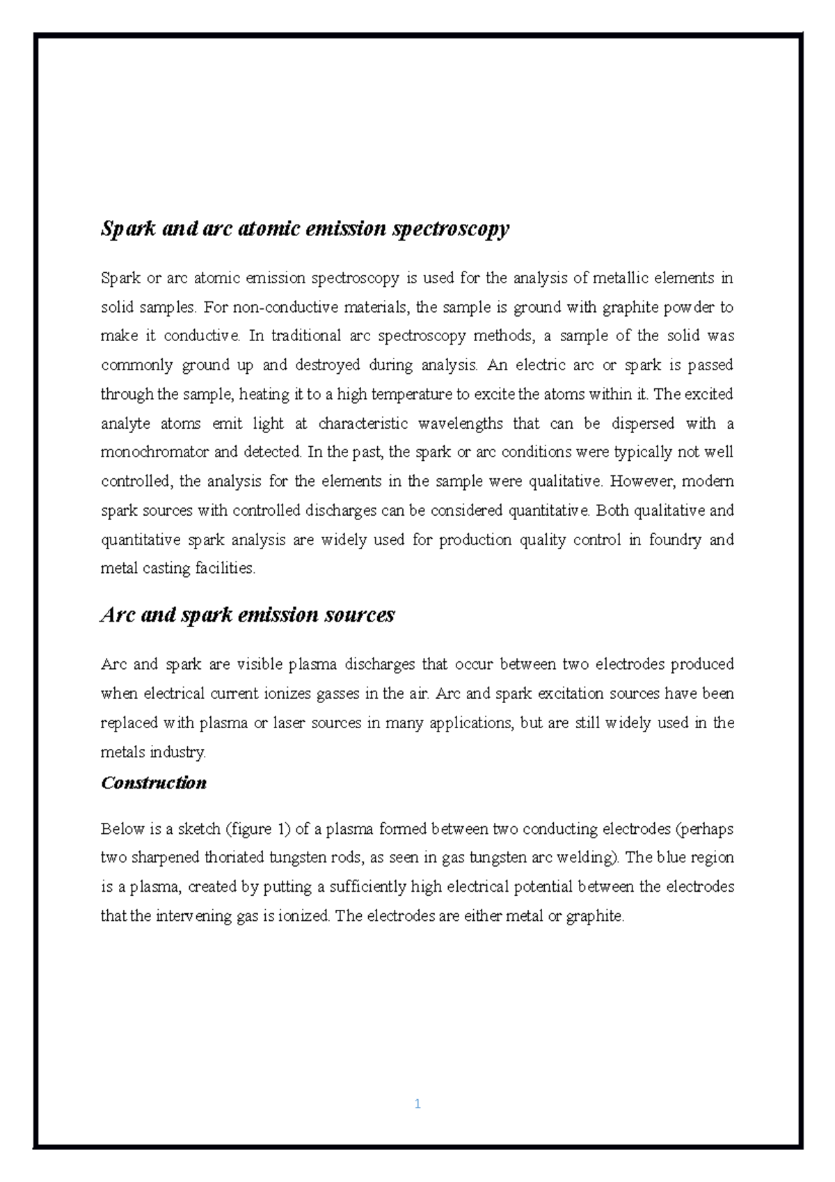 Arc spark and glow - Spark and arc atomic emission spectroscopy Spark ...