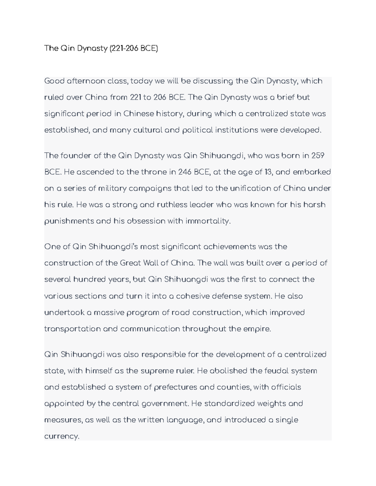 The Qin Dynasty (221-206 BCE) - The Qin Dynasty was a brief but ...