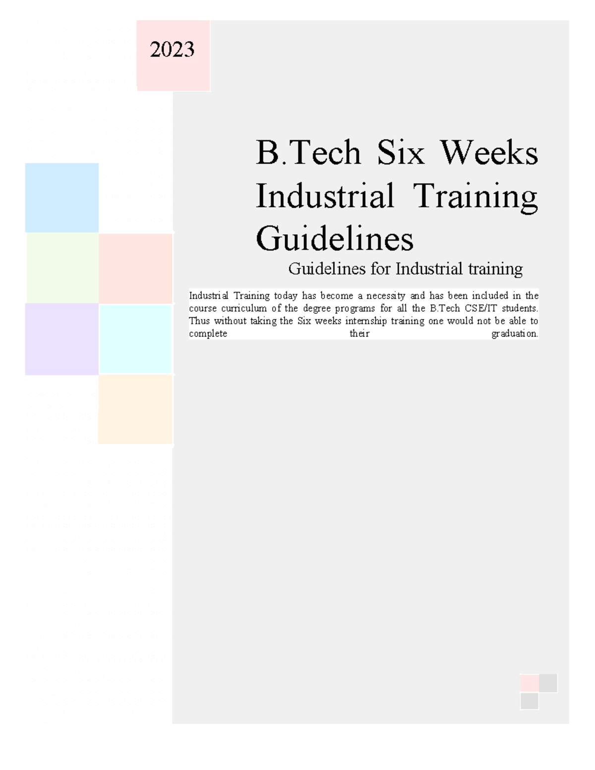 IT Guidelines - 2023 B Six Weeks Industrial Training Guidelines ...