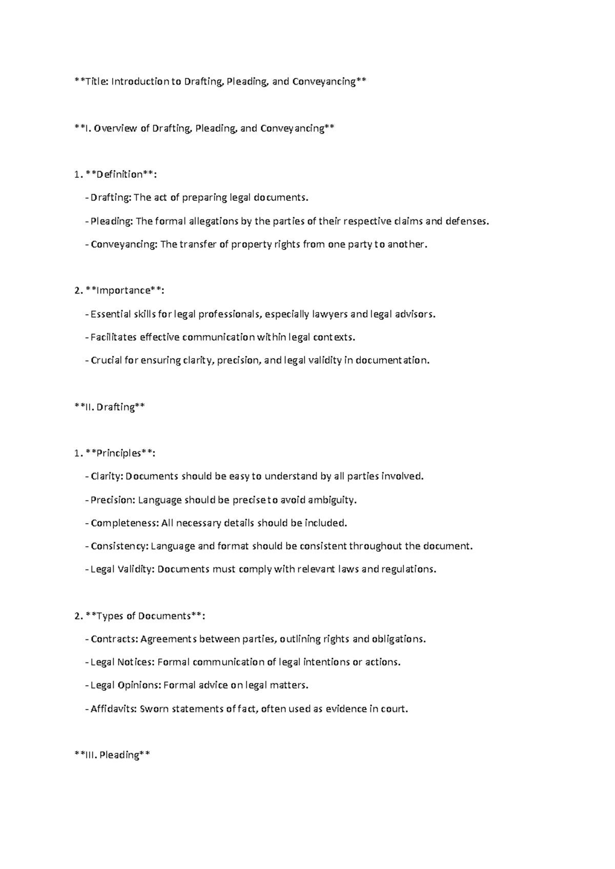 Drafting LLB - Title: Introduction to Drafting, Pleading, and ...