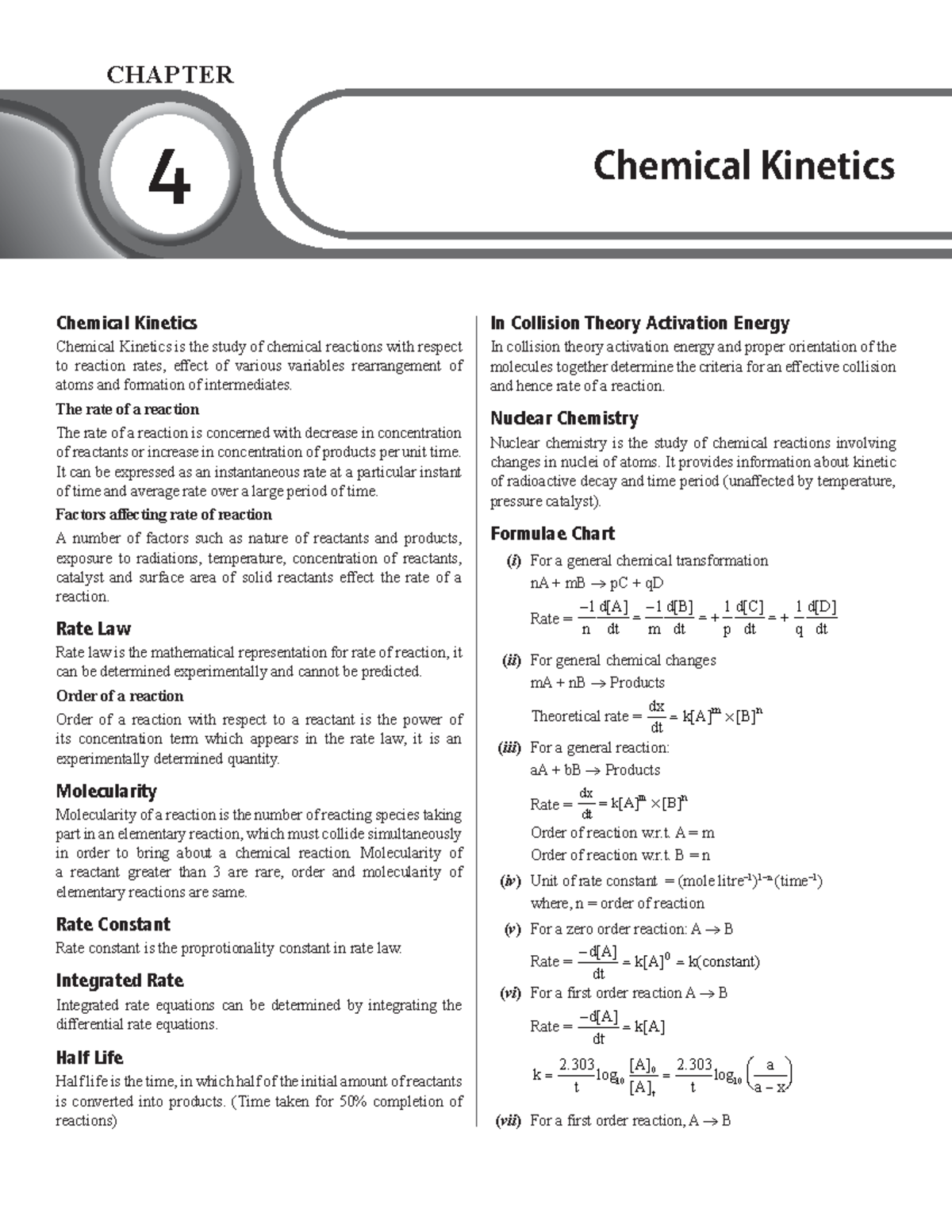 04 Chemical Kinetics - short notes - CHAPTER 4 Chemical Kinetics ...
