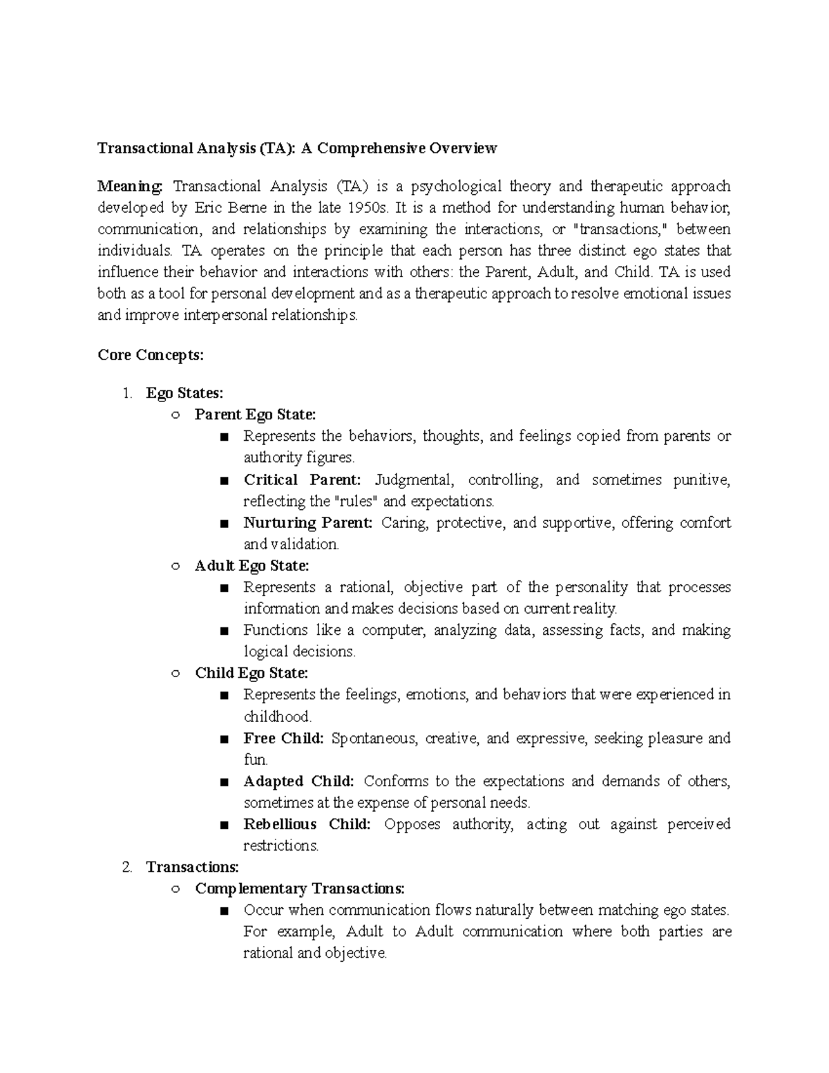 Theories and therapies of counseling - Transactional Analysis (TA): A ...