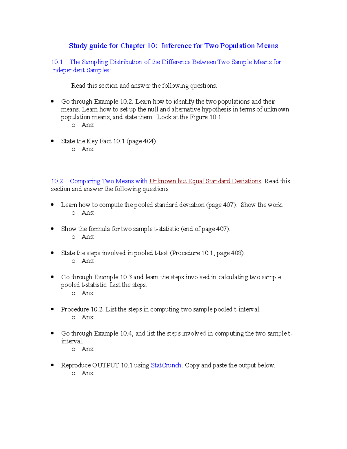 Chapter 10 Reading Assignment - Study guide for Chapter 10: Inference ...