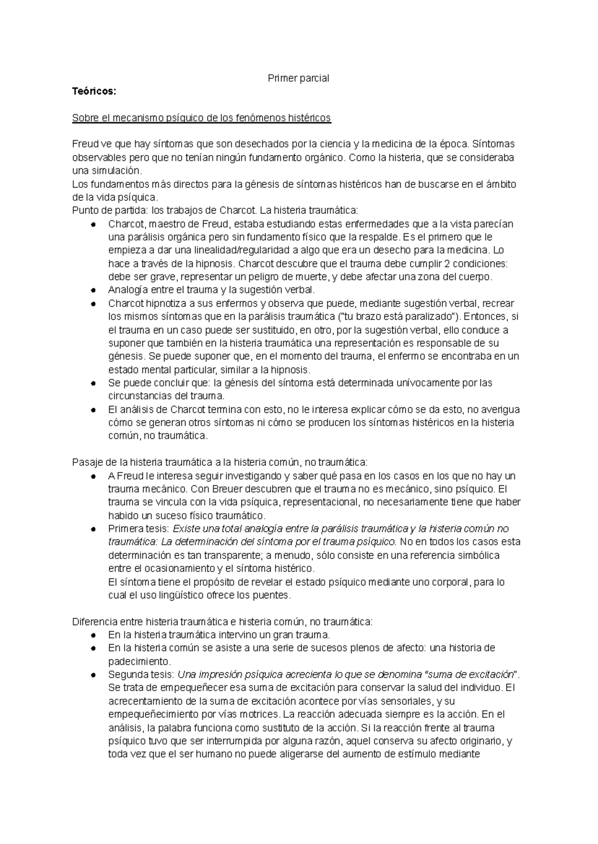 PSA (1er parcial) - Resumen Psicoanálisis Freud - Primer parcial Teóricos: Sobre el mecanismo ...
