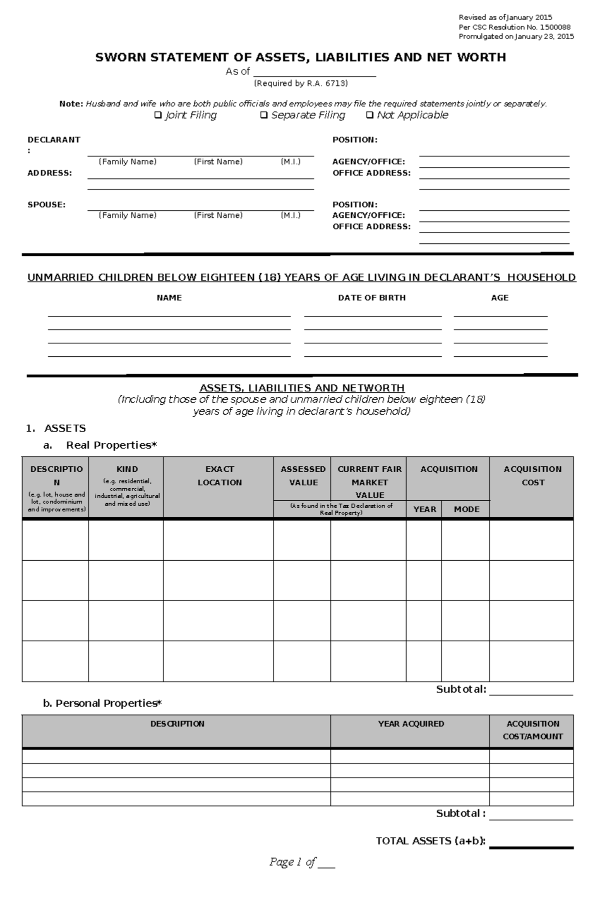 2015 SALN Form - good - Revised as of January 2015 Per CSC Resolution ...