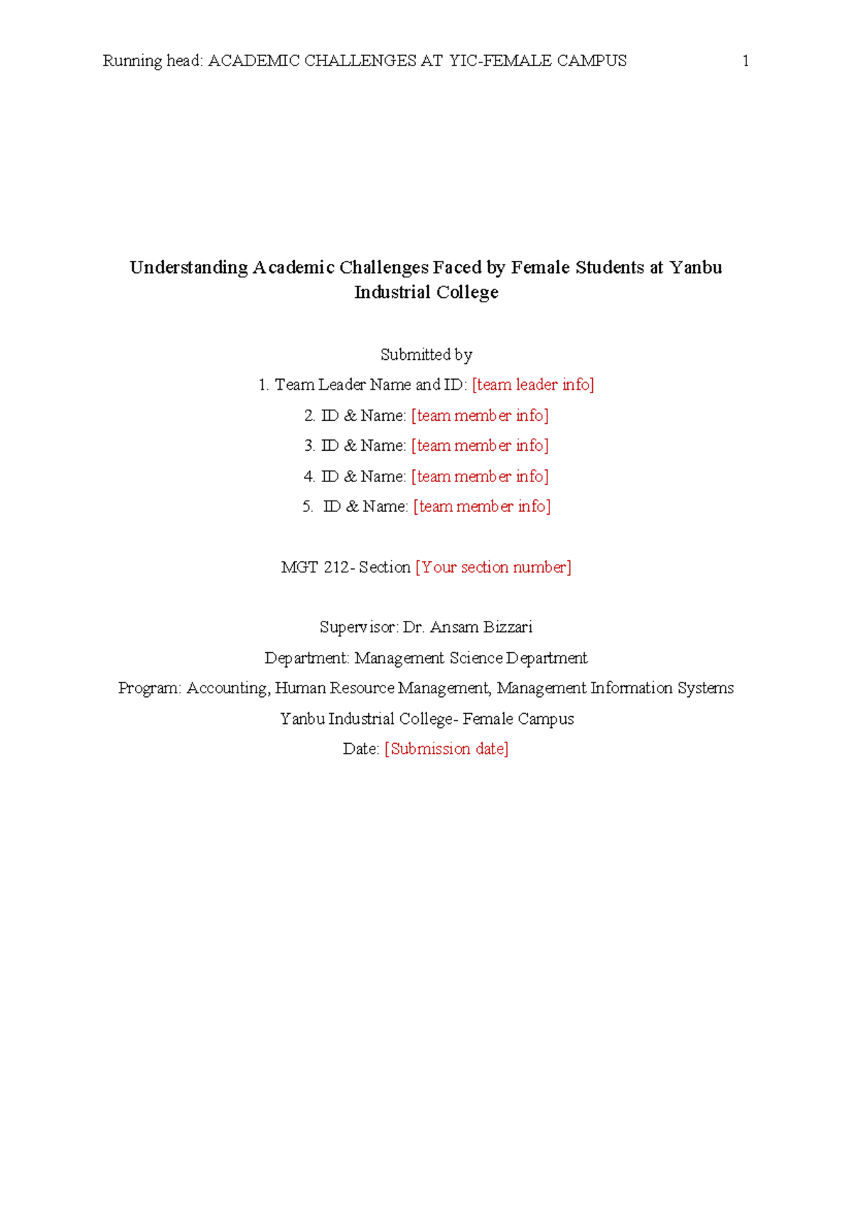 MGT 212- Assignment 1- Solved example- Research Proposal- Ansam ...