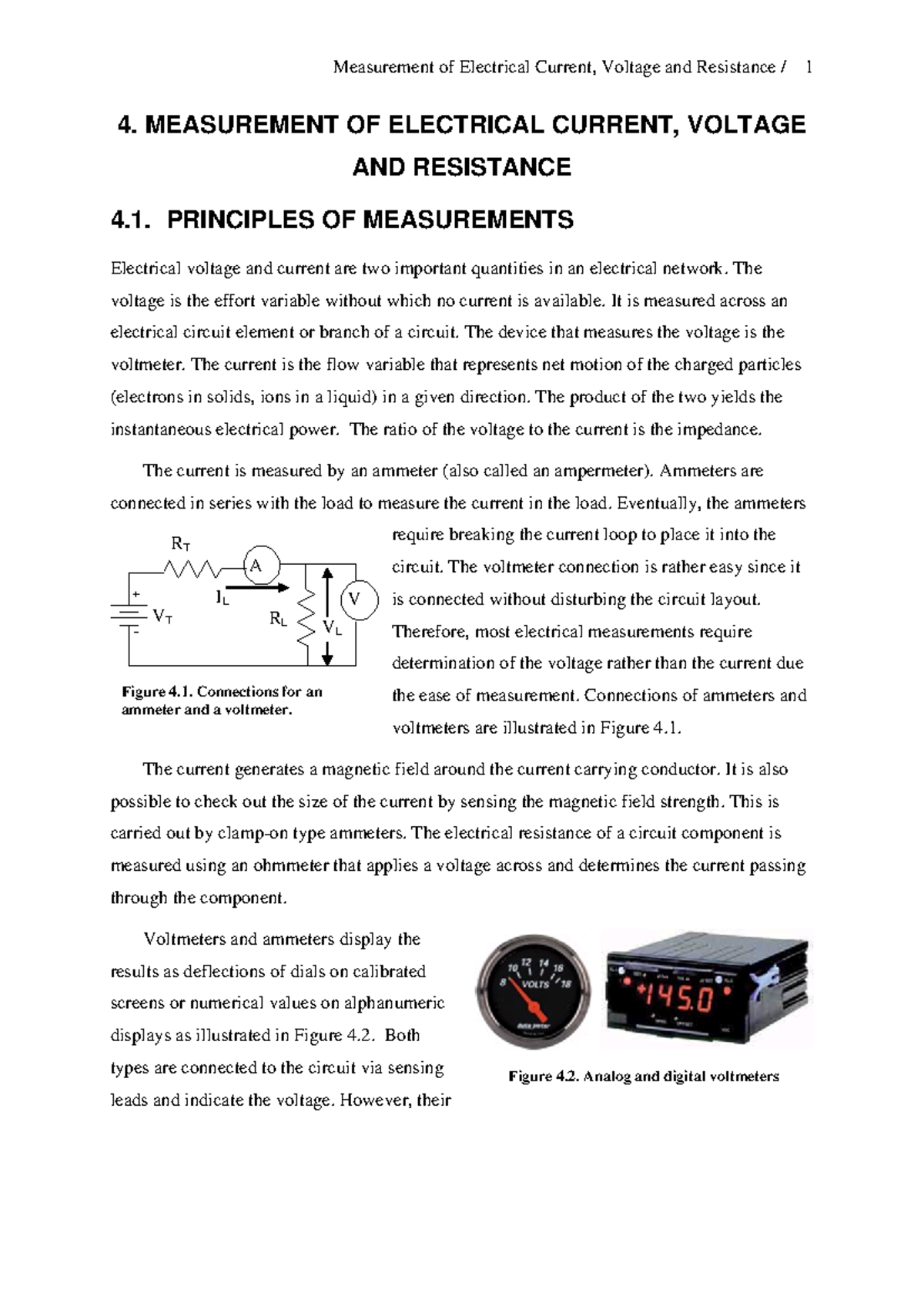 VOM Measurement Analog - 4. MEASUREMENT OF ELECTRICAL CURRENT, VOLTAGE ...