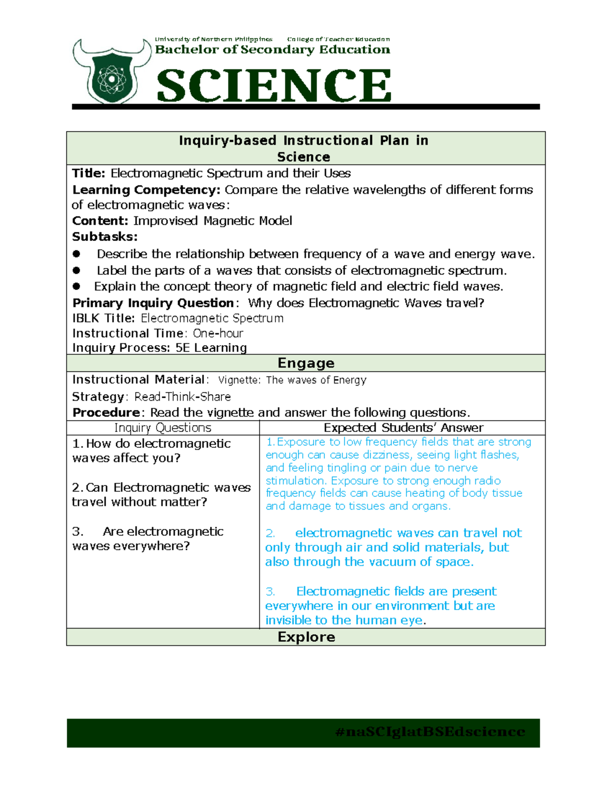 Inquiry-based Instructional Plan in Science - Bachelor of Secondary ...