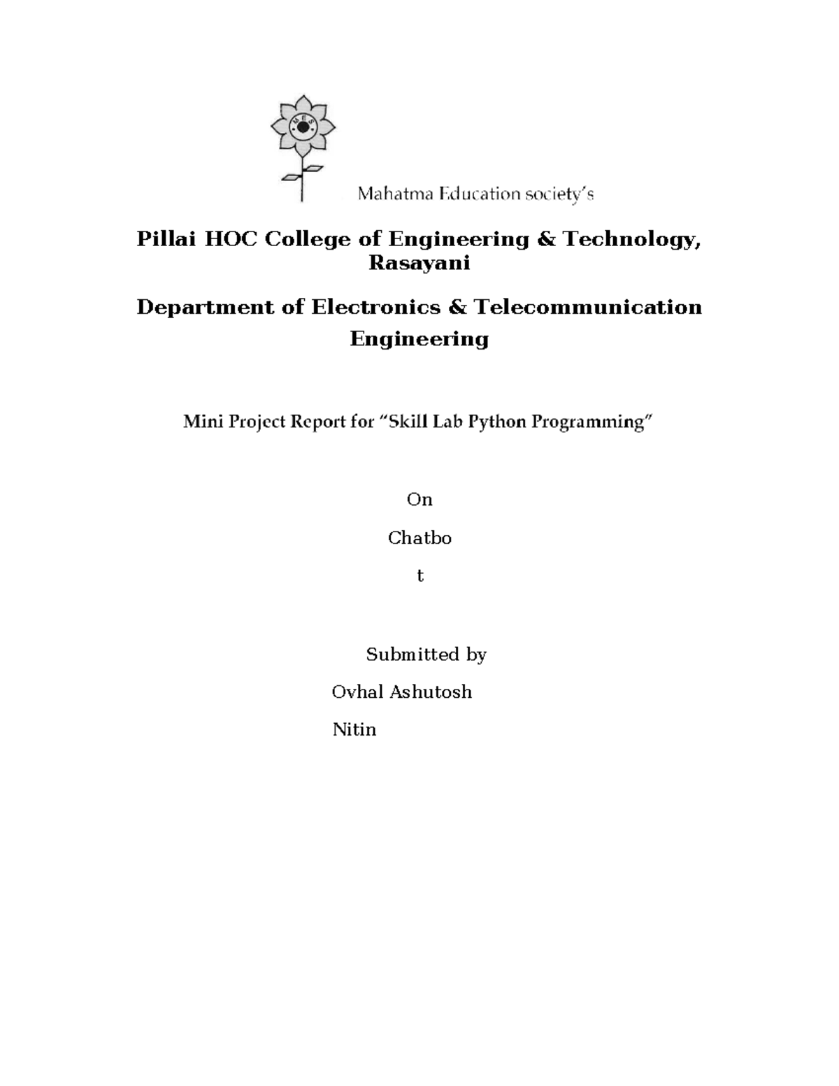 Python Report Computer Science Pillai Hoc College Of Engineering And Technology Rasayani