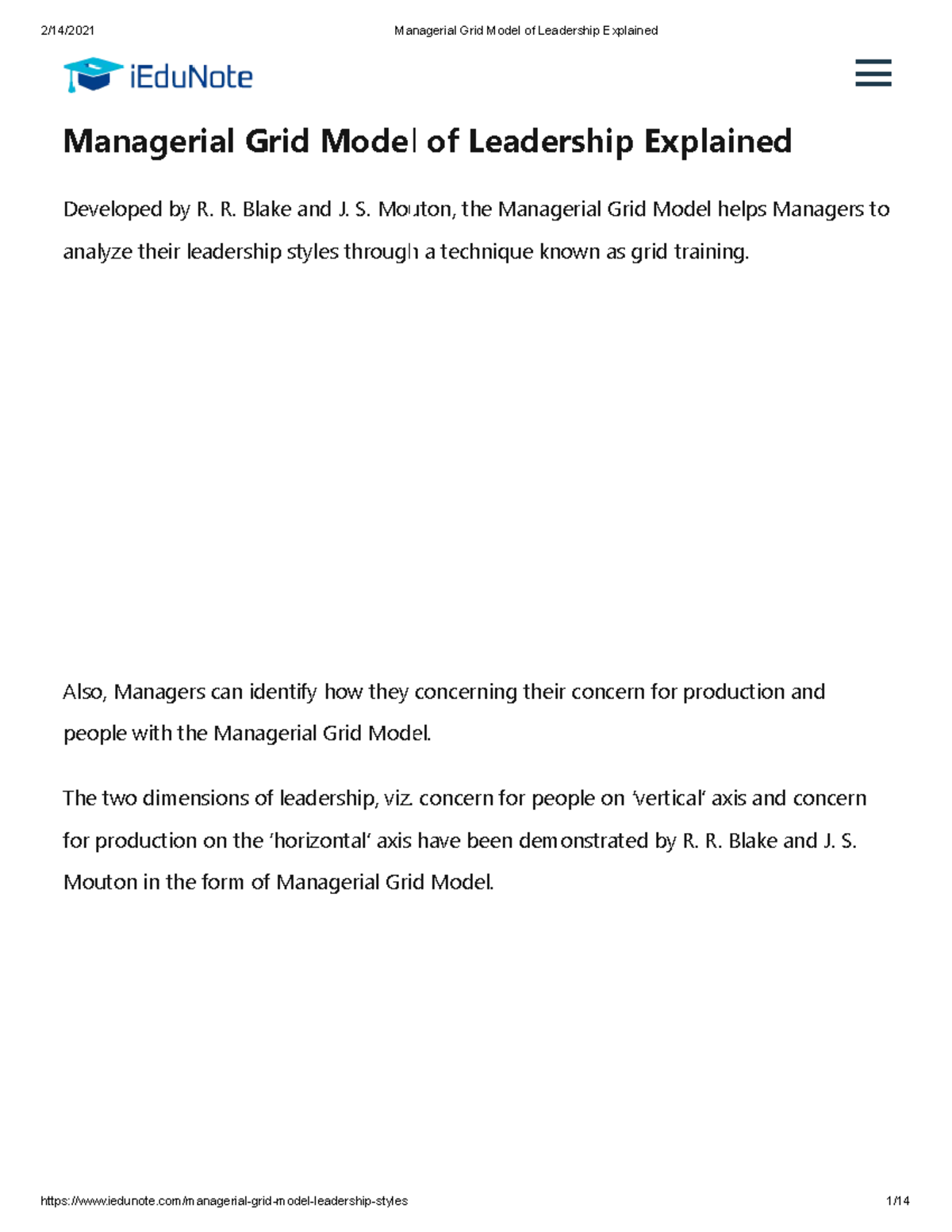 Managerial Grid Model of Leadership Explained - Managerial Grid Model ...