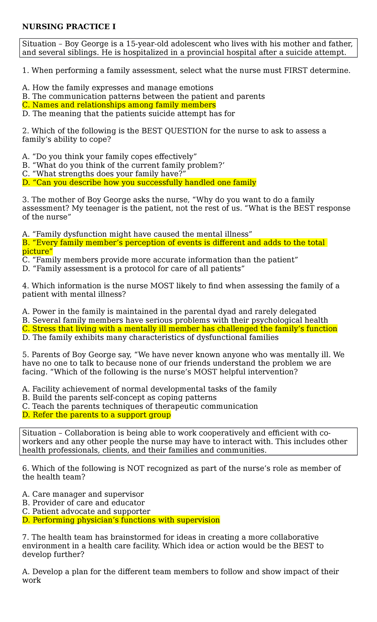 2019 JUNE Highlighted - PRACTICE - NURSING PRACTICE I Situation – Boy ...