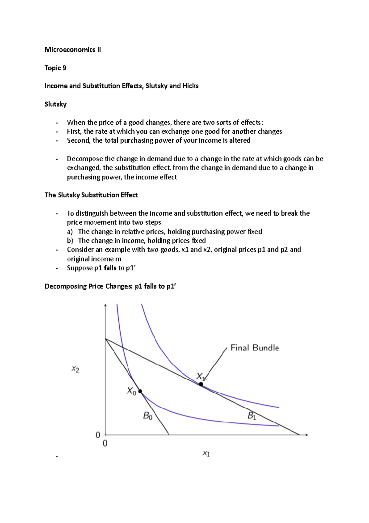 Lecture 9 Income & Substitution Effects, Slutsky & Hicks ...