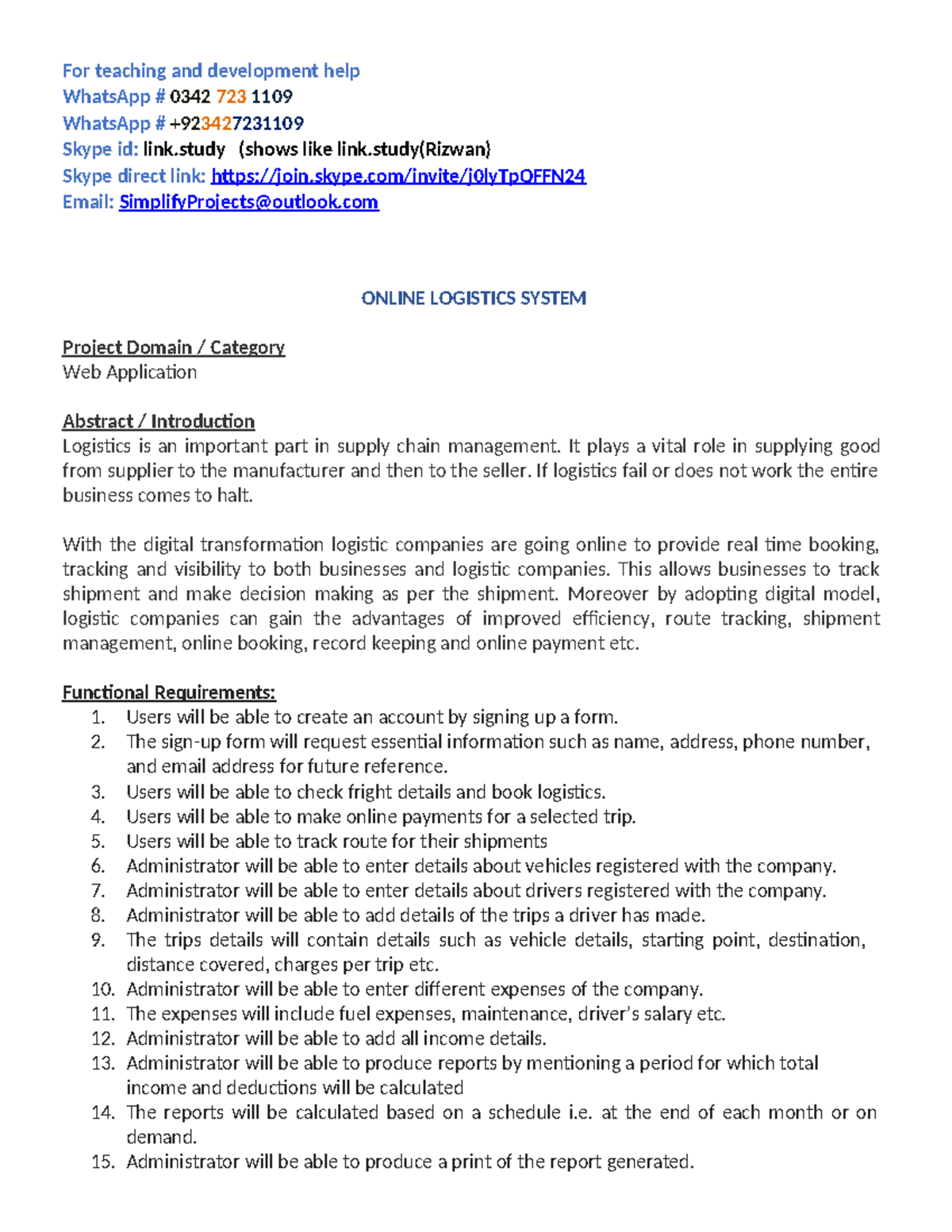 Online Logistics System - For teaching and development help WhatsApp ...