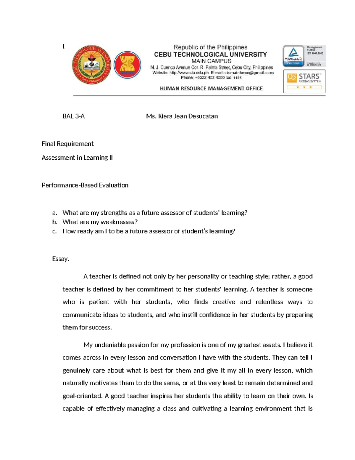 Final Requirement Doria - Doria, Lanni V. BAL 3-A Ms. Kiera Jean ...