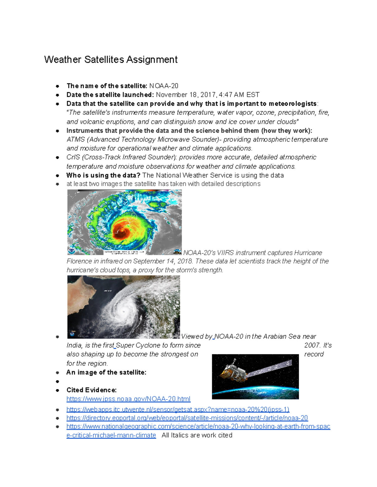 Weather Satellites Assessment - Weather Satellites Assignment The name ...