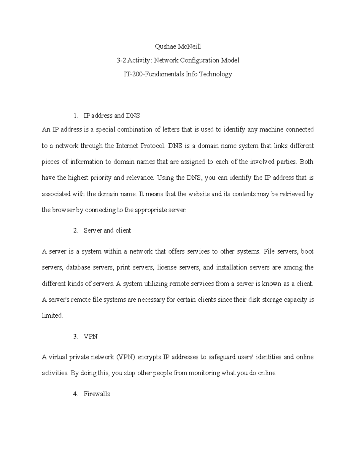 Mod 3 network - Qushae McNeill 3-2 Activity: Network Configuration ...