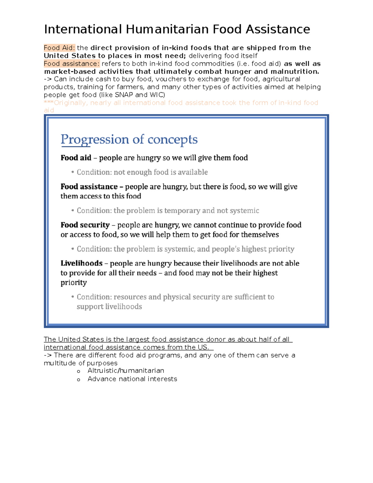 International Humanitarian Food Assistance Notes - Food Aid: the direct ...