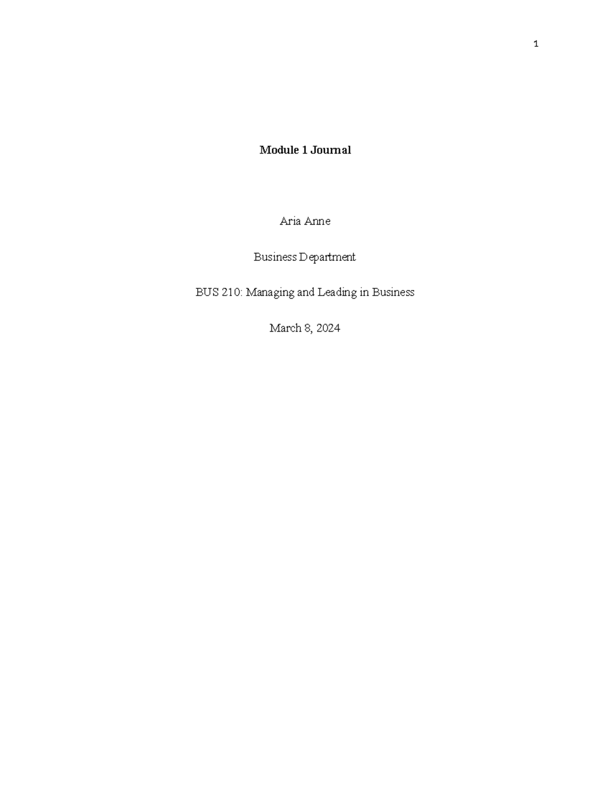 Bus 1 - bus 210 week 1 asignment - Module 1 Journal Aria Anne Business ...