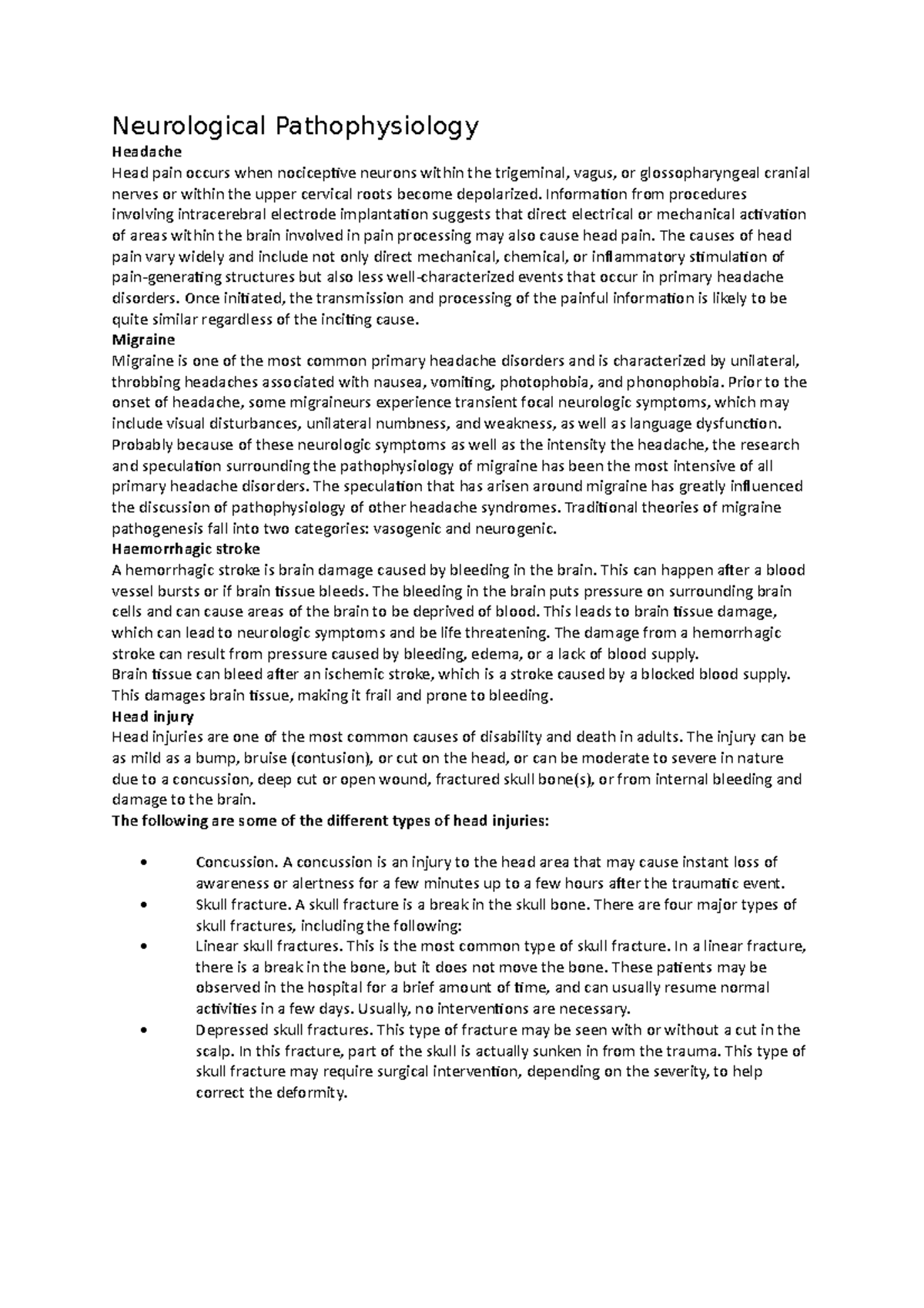 Pathophysiology nervous system - Neurological Pathophysiology Headache ...
