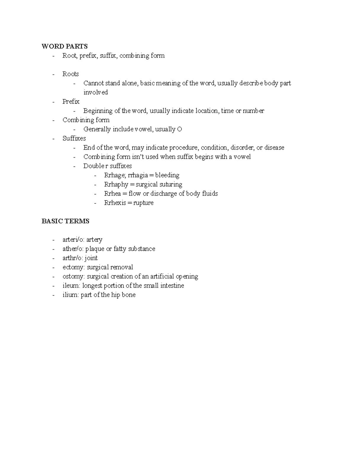 Intro to Medical Terminology - WORD PARTS Root, prefix, suffix ...