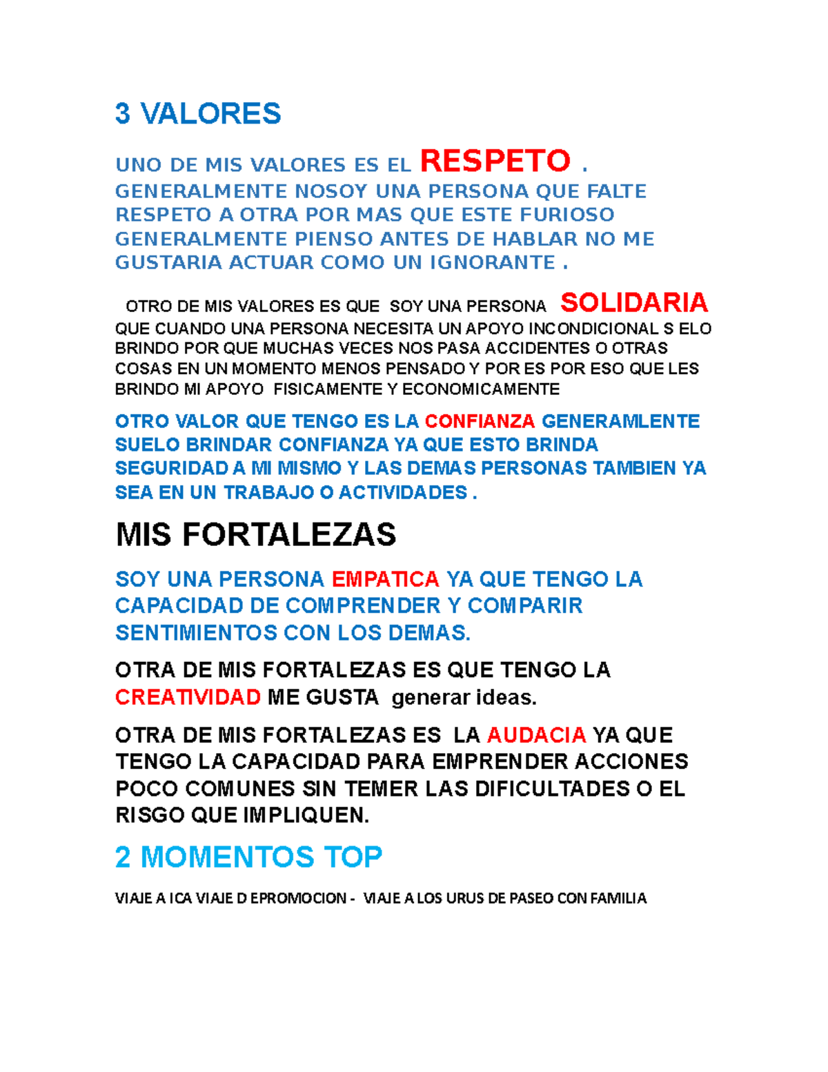 3 Valores - Practica de Ivu - 3 VALORES UNO DE MIS VALORES ES EL ...