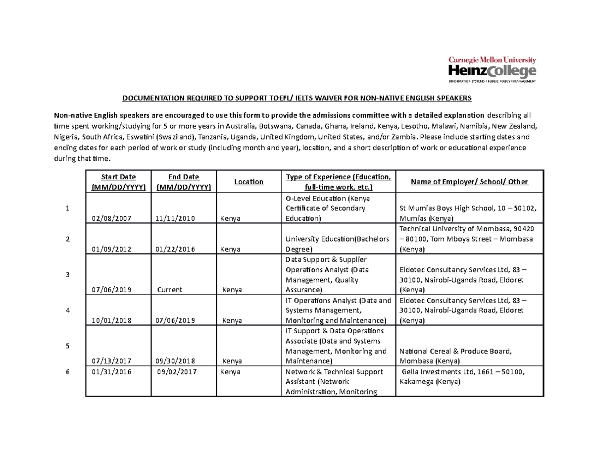 Toefl ielts waiver request documentation form - DOCUMENTATION REQUIRED ...