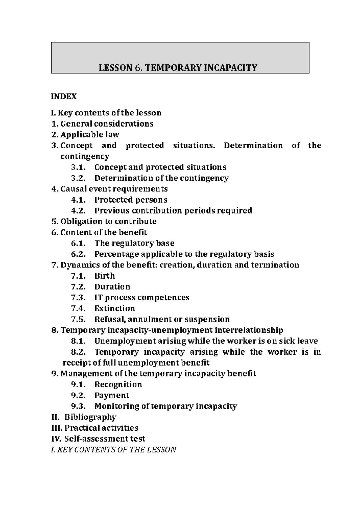 Tema 6 - apuntes del profesor - LESSON 6. TEMPORARY INCAPACITY INDEX I ...