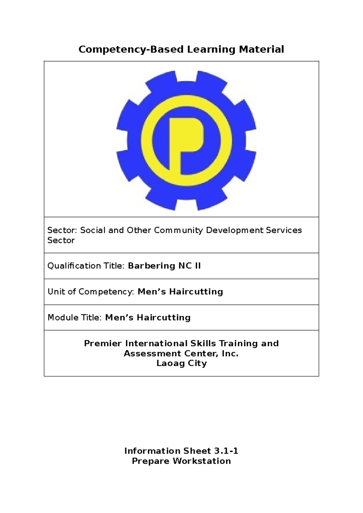 Barbering - notes - Competency-Based Learning Material Sector: Social ...