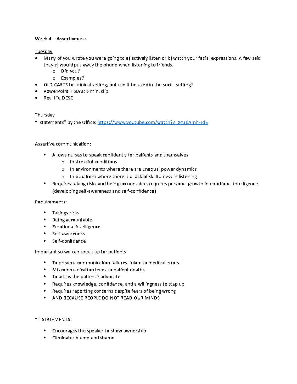 Nur Comm Assertiveness Week 4 Assertiveness Tuesday Many Of You