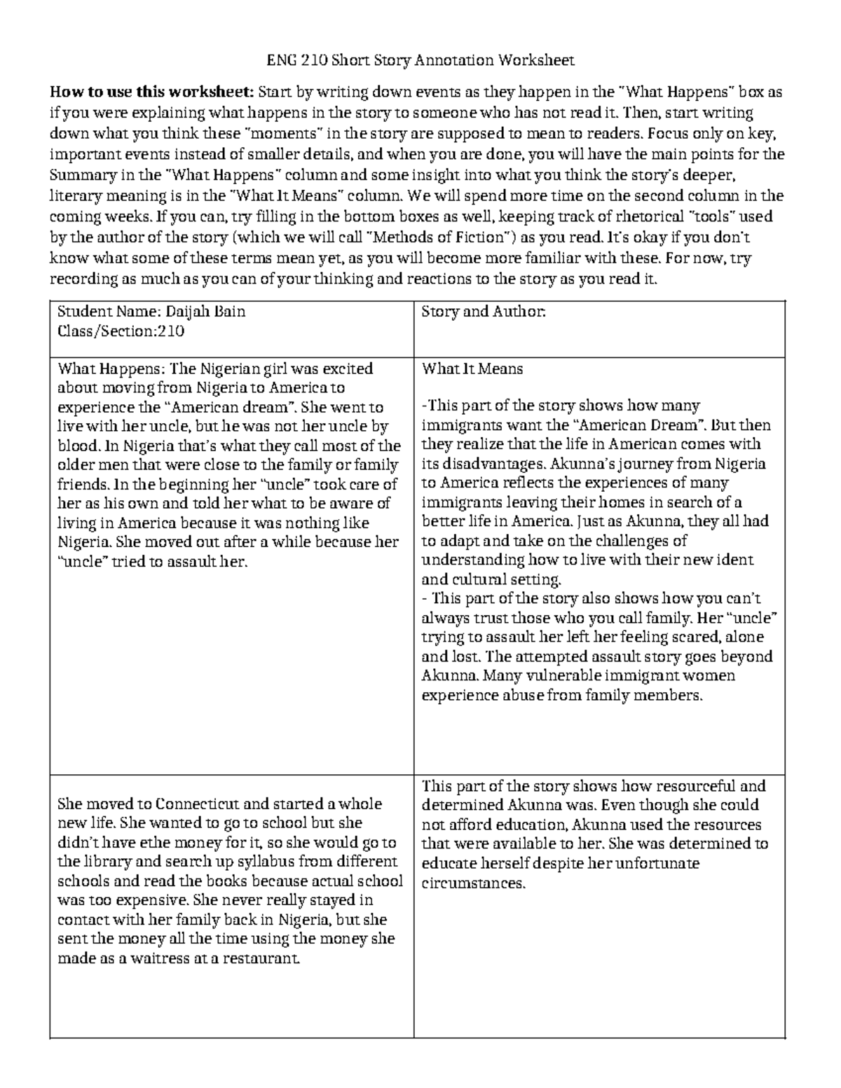ENG 210 Short Story Annotation Worksheet - ENG 210 Short Story ...