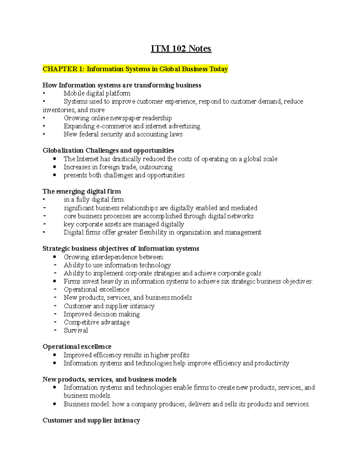 ITM 102 Notes - I hope this will help y'all - ITM 102 Notes CHAPTER 1 ...