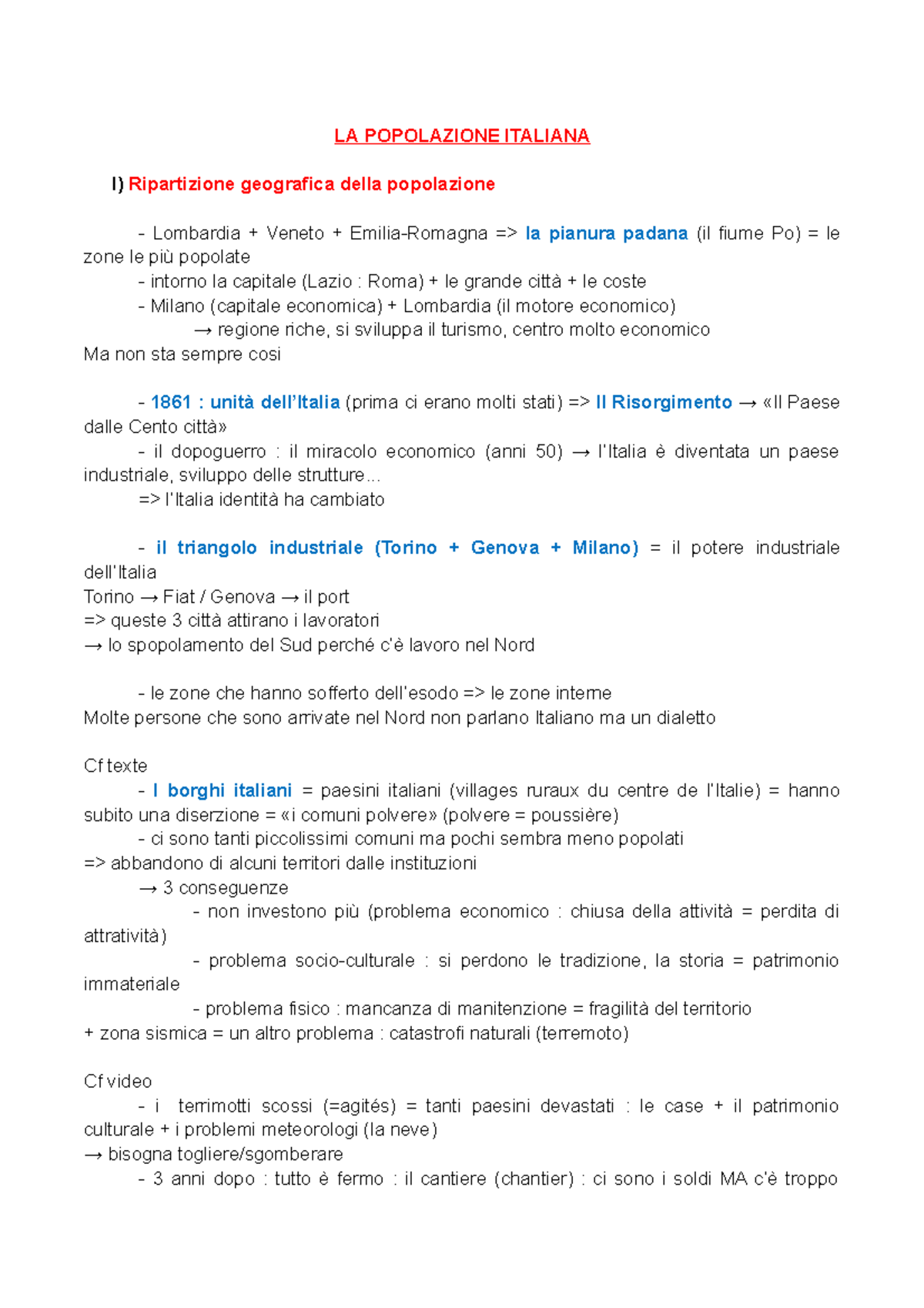 La Popolazione Italiana - LA POPOLAZIONE ITALIANA I) Ripartizione ...