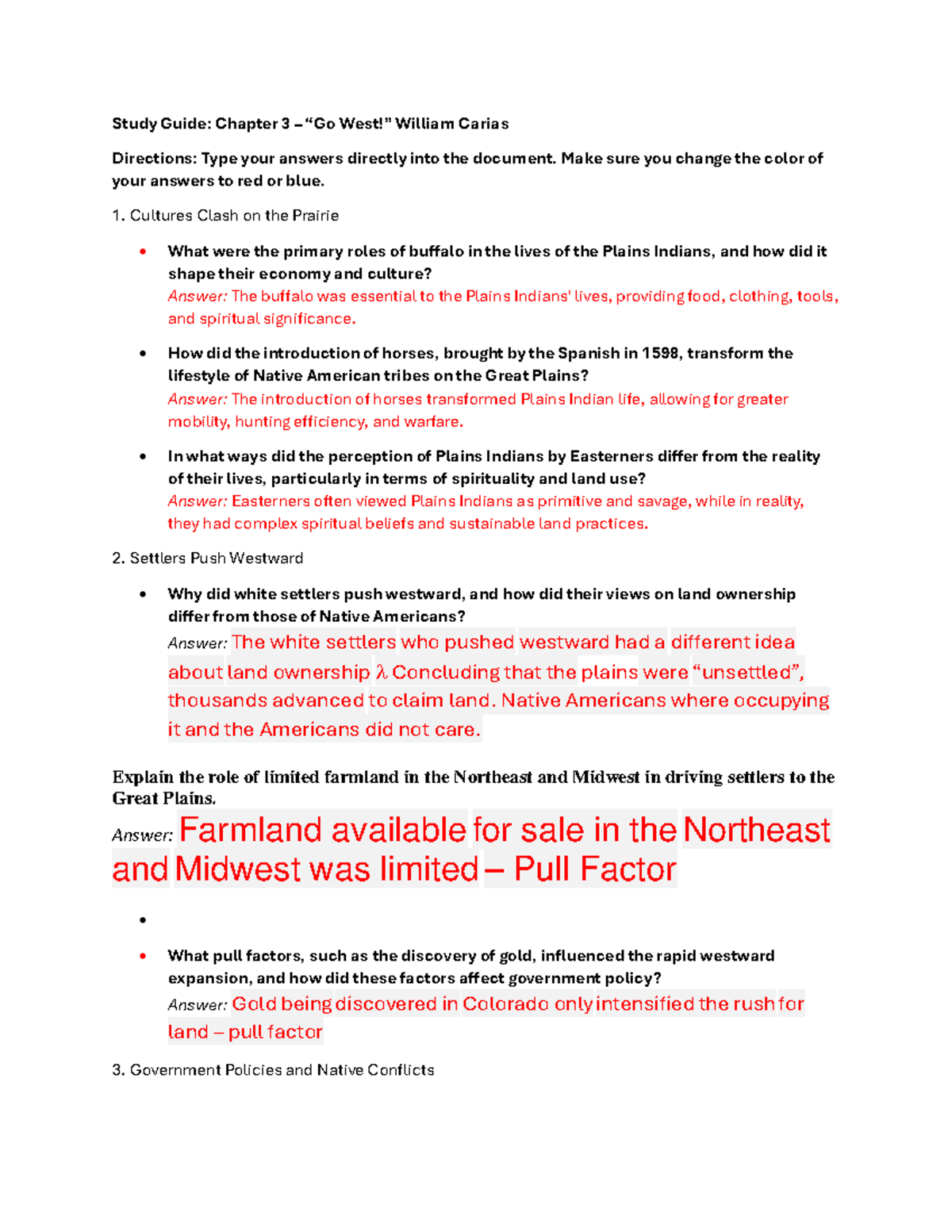 Ch3 Study Guide-1 - N/A - Study Guide: Chapter 3 – “Go West!” William ...