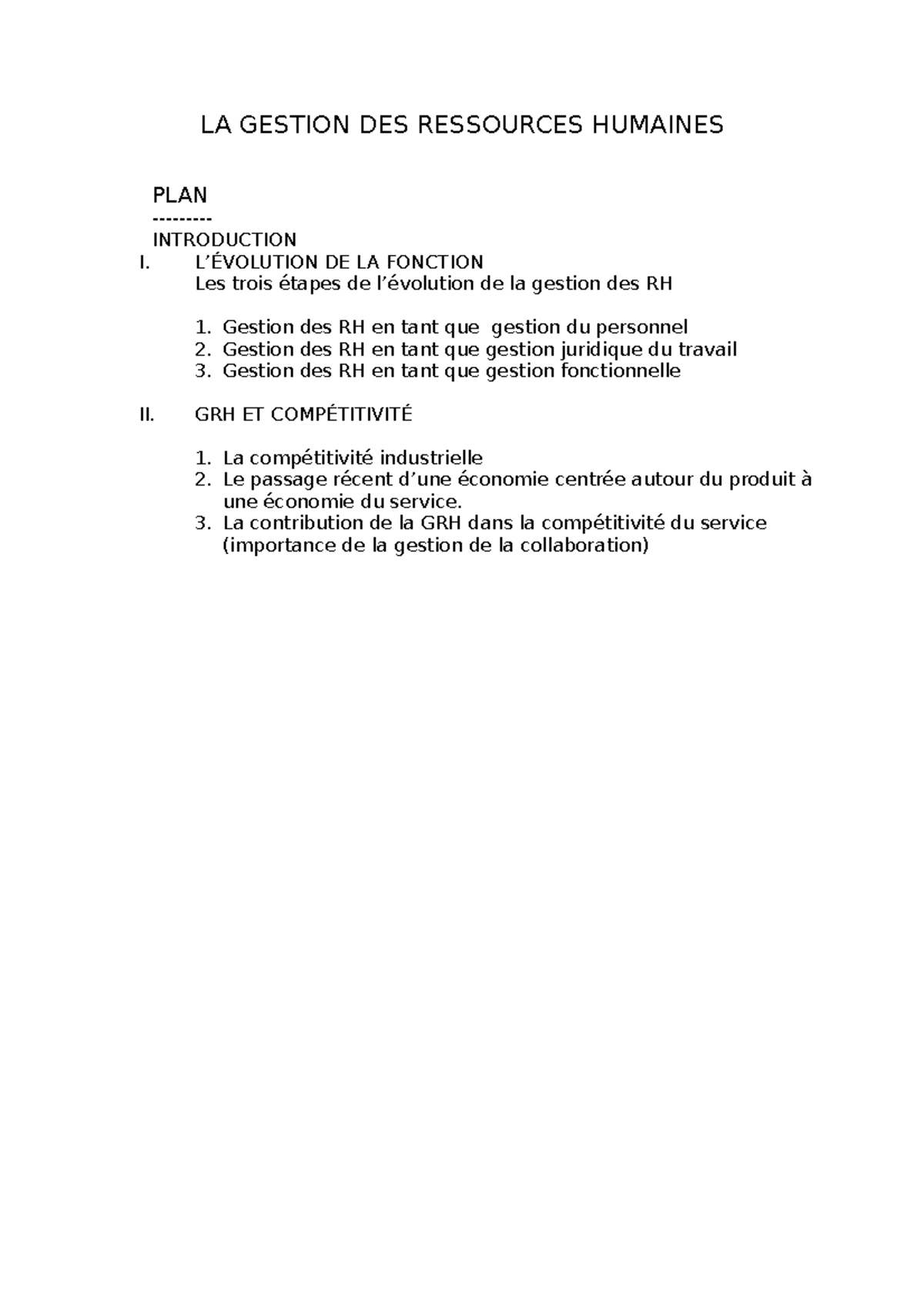 Gestion des ressources humaines - LA GESTION DES RESSOURCES HUMAINES ...