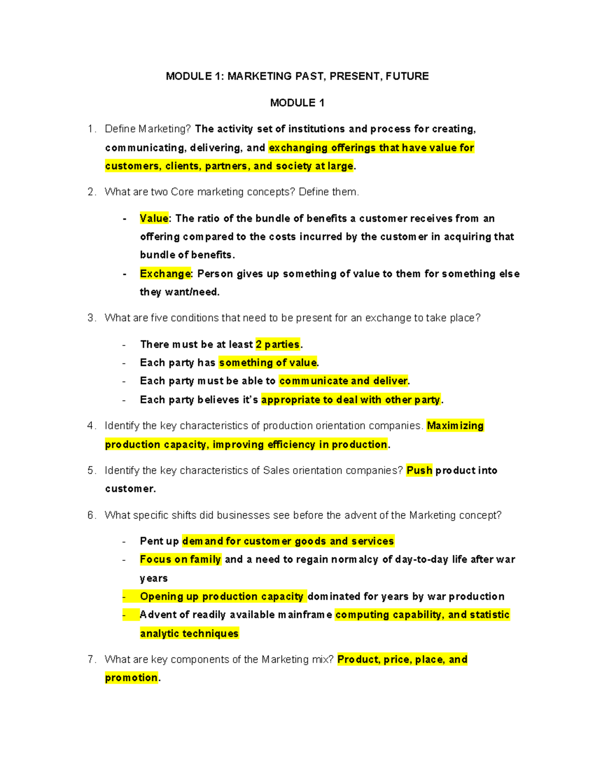 D174 Complete Study Guide Questions - MODULE 1: MARKETING PAST, PRESENT ...