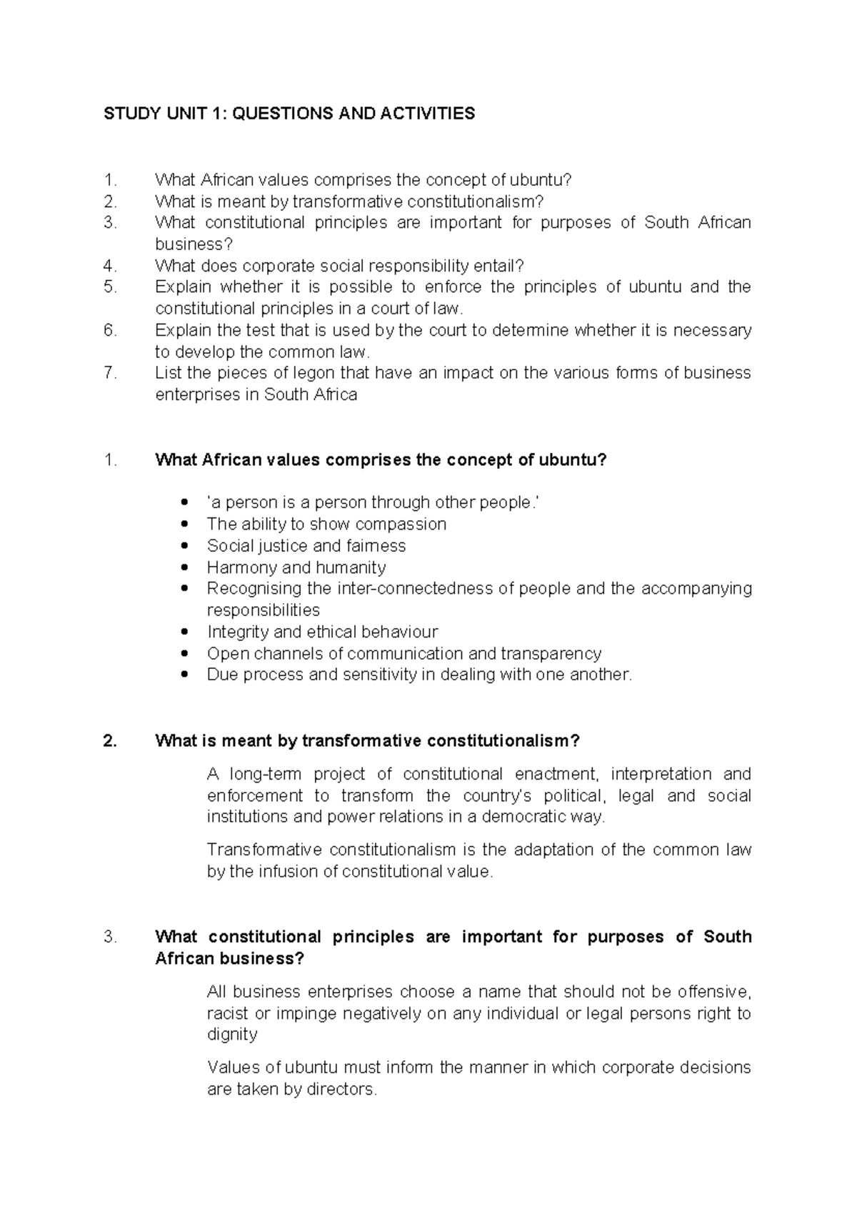 Study Units Activity - Prep work - STUDY UNIT 1: QUESTIONS AND ...