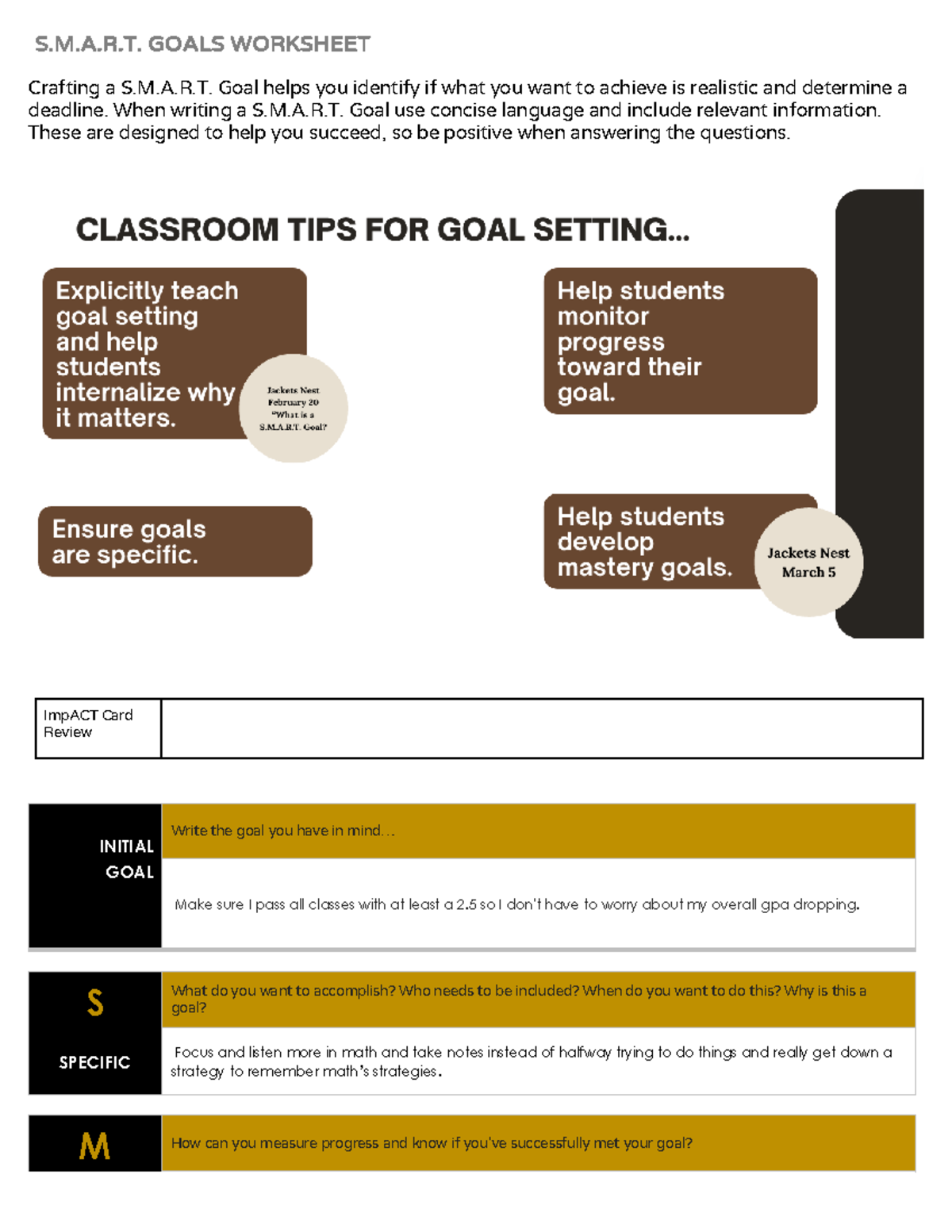 Adryeanns Smart Goal Worksheet - S.M.A.R. GOALS WORKSHEET Crafting a S ...