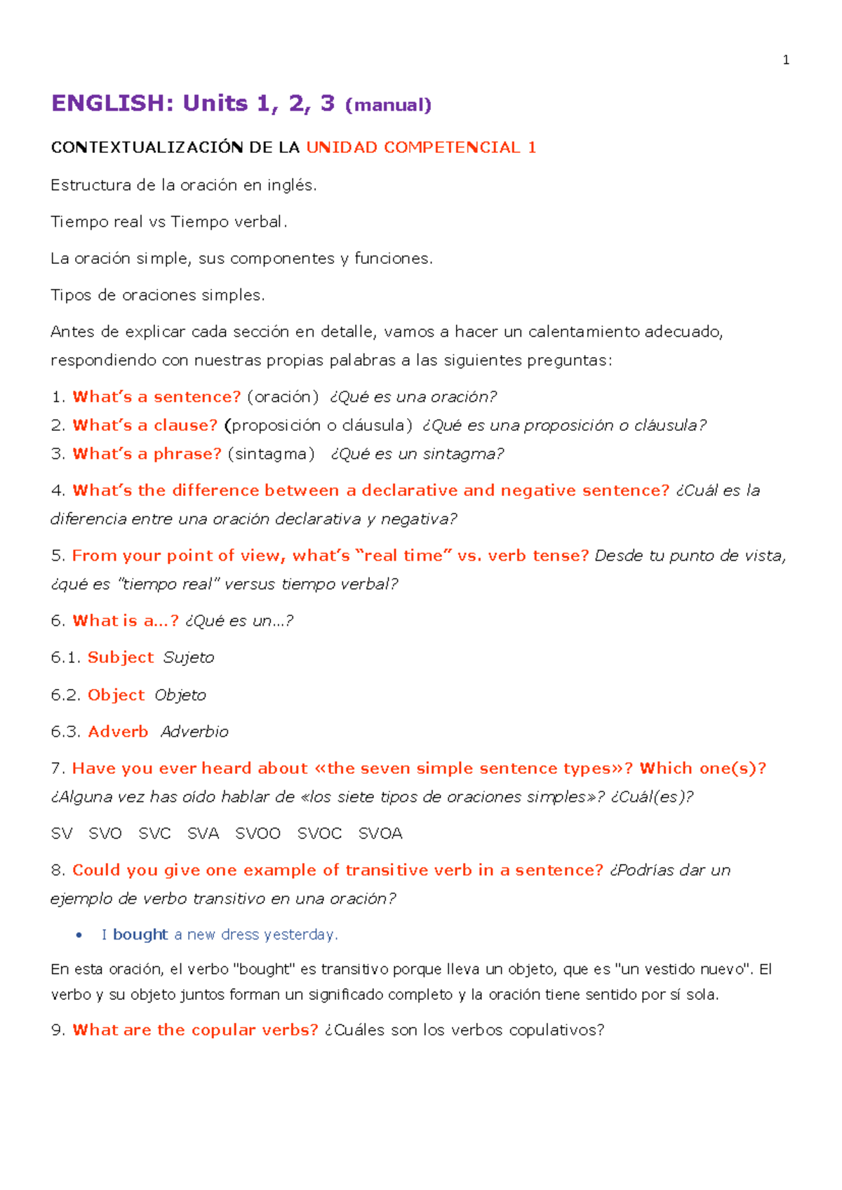 Resumen Inglés (español+inglés) - ENGLISH: Units 1, 2, 3 (manual) CONTEXTUALIZACIÓN DE LA UNIDAD ...
