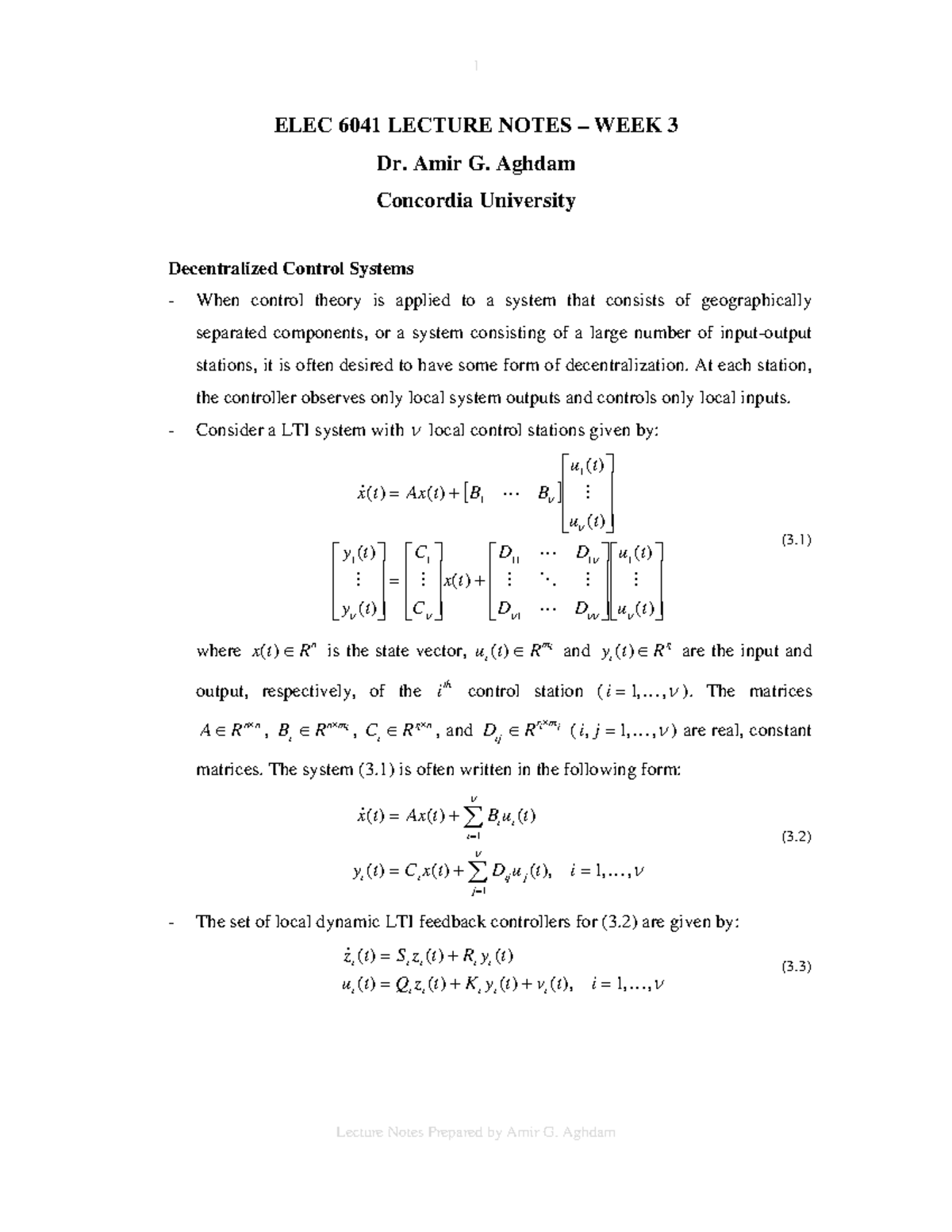 Week3 ELEC 372 - ELEC 6041 LECTURE NOTES – WEEK 3 Dr. Amir G. Aghdam ...