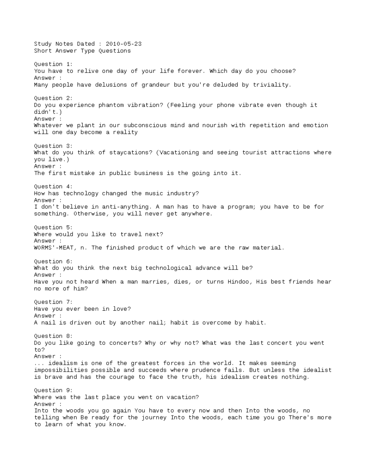 Study Notes 48196 - Organization - Study Notes Dated : 2010-05- Short ...