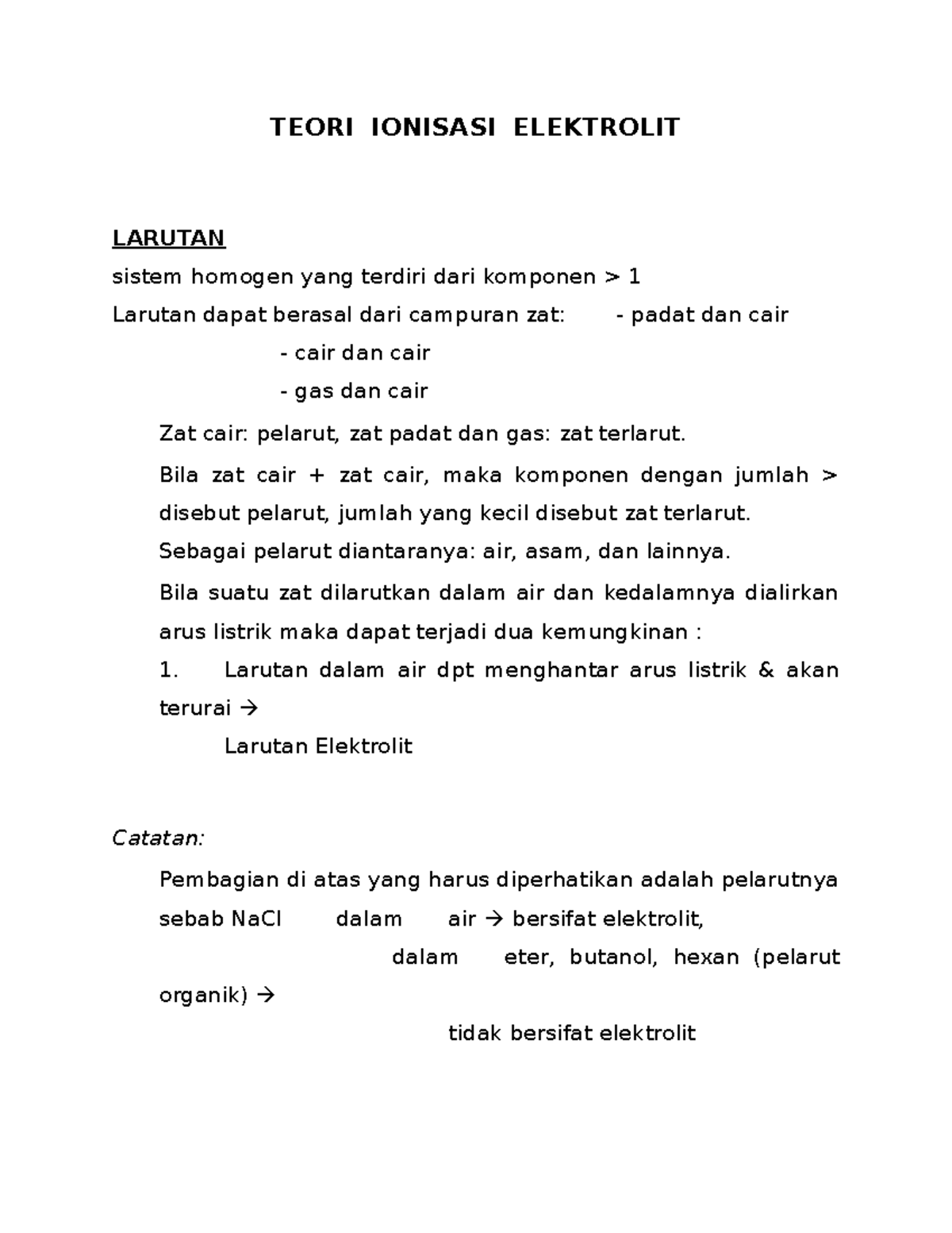 6 Ionisasi Elektrolit - TEORI IONISASI ELEKTROLIT LARUTAN sistem ...